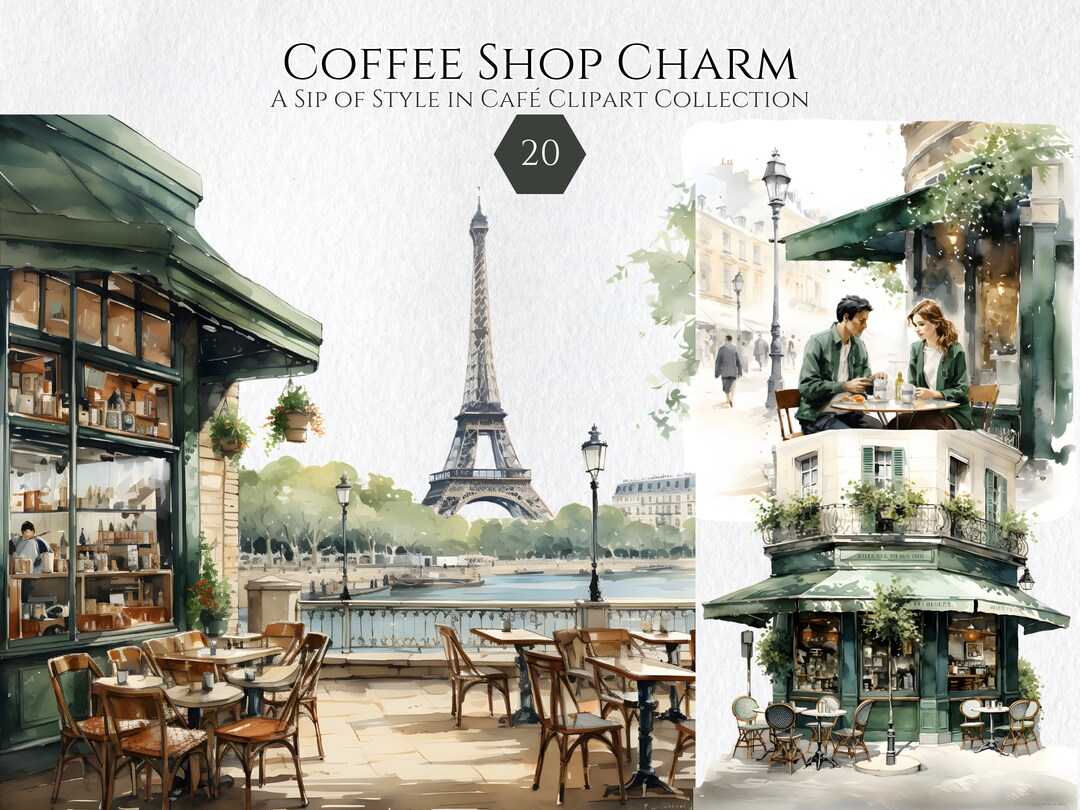 Watercolor Paris Coffee Shop Clipart PNG, Cute Paris Scenes PNG, Coffee ...