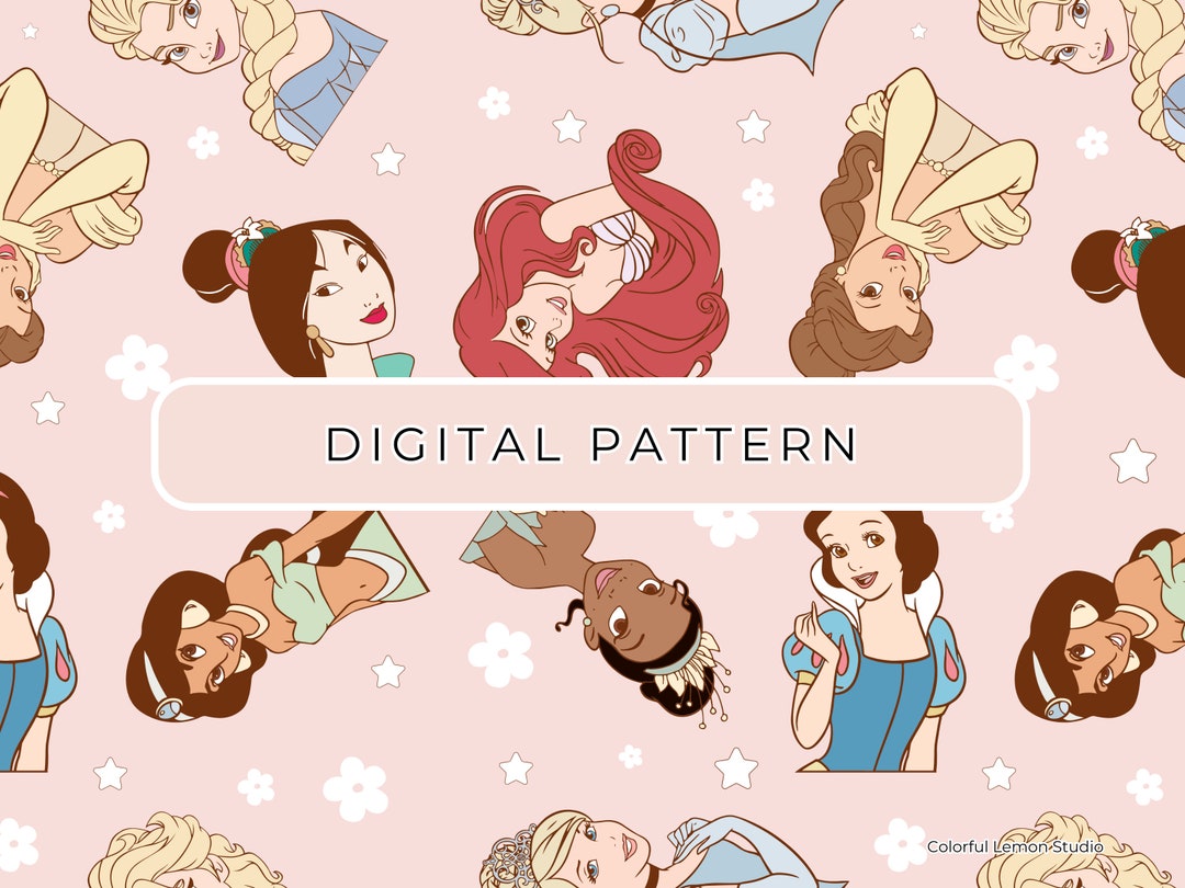 Princess Digital Paper Pattern Theme, Ariel Belle Elsa Mulan Seashell ...