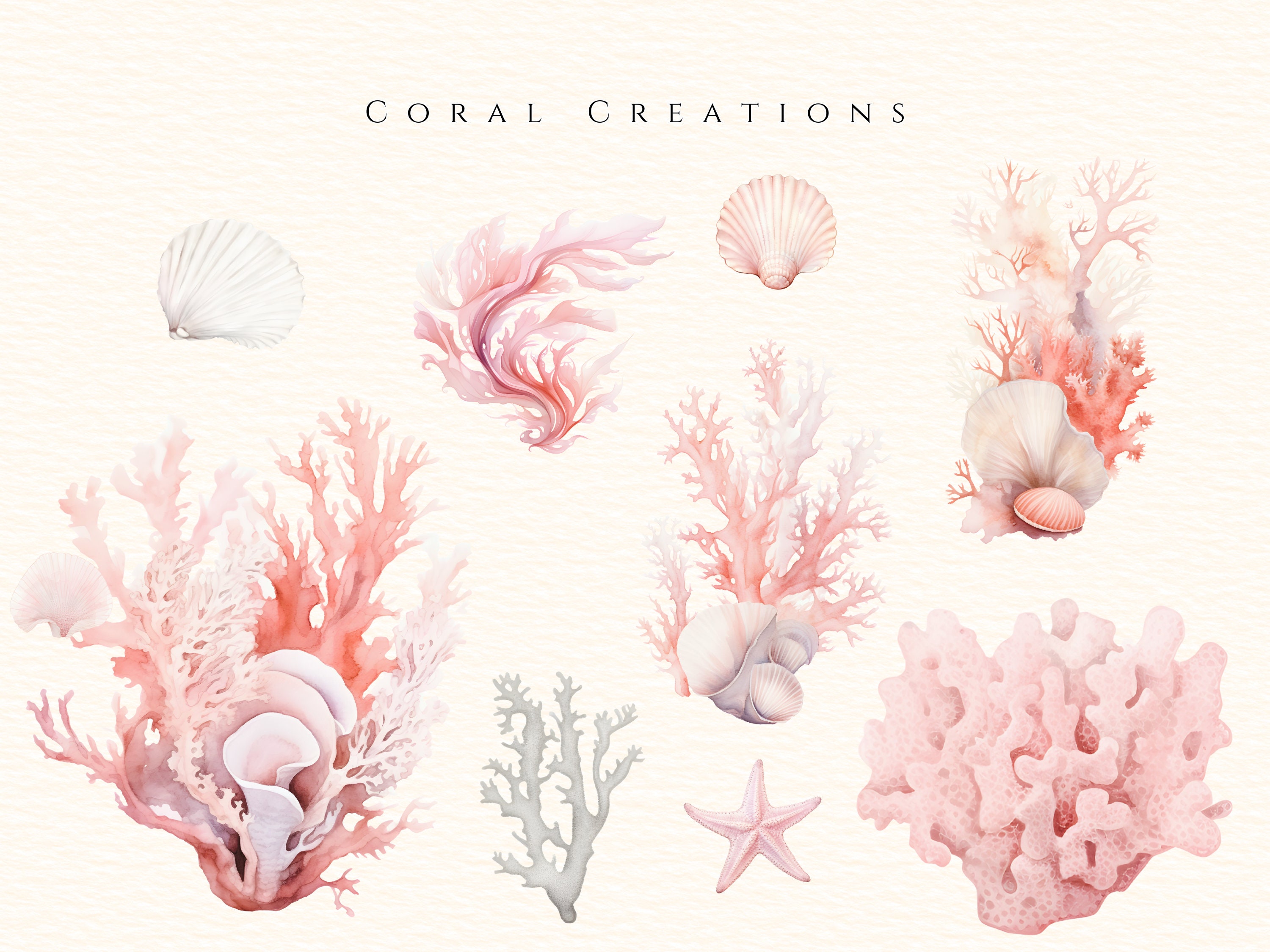 Watercolor Under the Sea Coral Sea Clip Art Bundle, Sea Coral Starfish ...