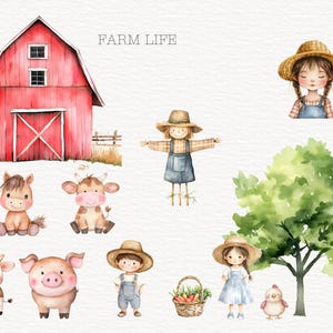 Watercolor Farm Animals Clipart Bundle, Cute Farm PNG, Baby Shower ...