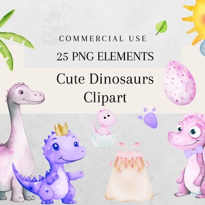 Watercolor Dinosaurs Clipart Bundle, Cute Dinosaurs PNG, Baby Shower ...