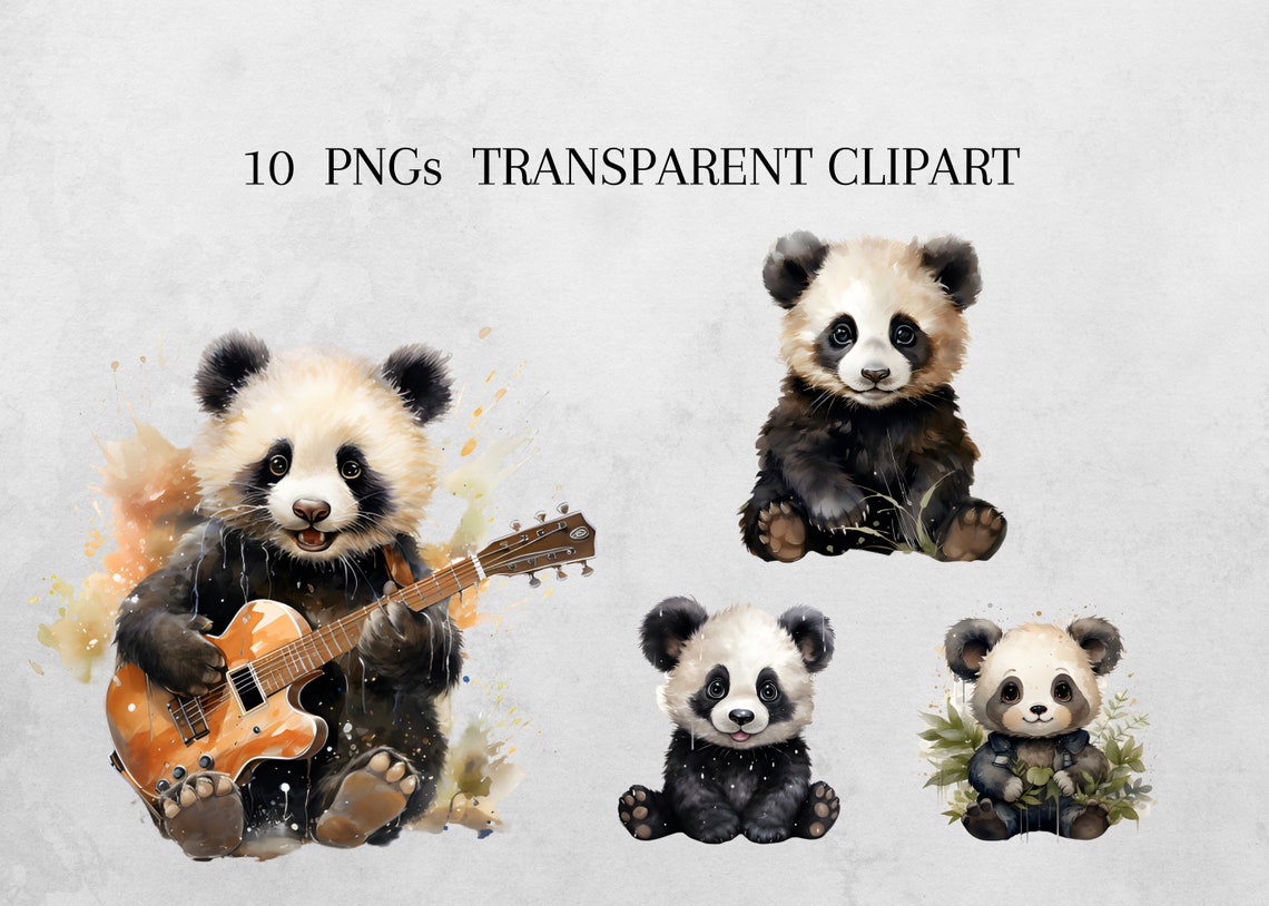 Watercolor Cute Panda Clipart Bundle, Baby Panda PNG, Nursery Decor ...