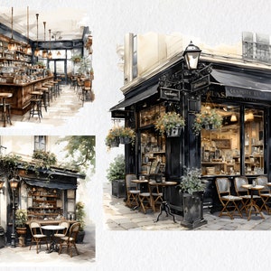 Watercolor Paris Coffee Shop Clipart PNG, Cute Paris Scenes PNG, Coffee ...