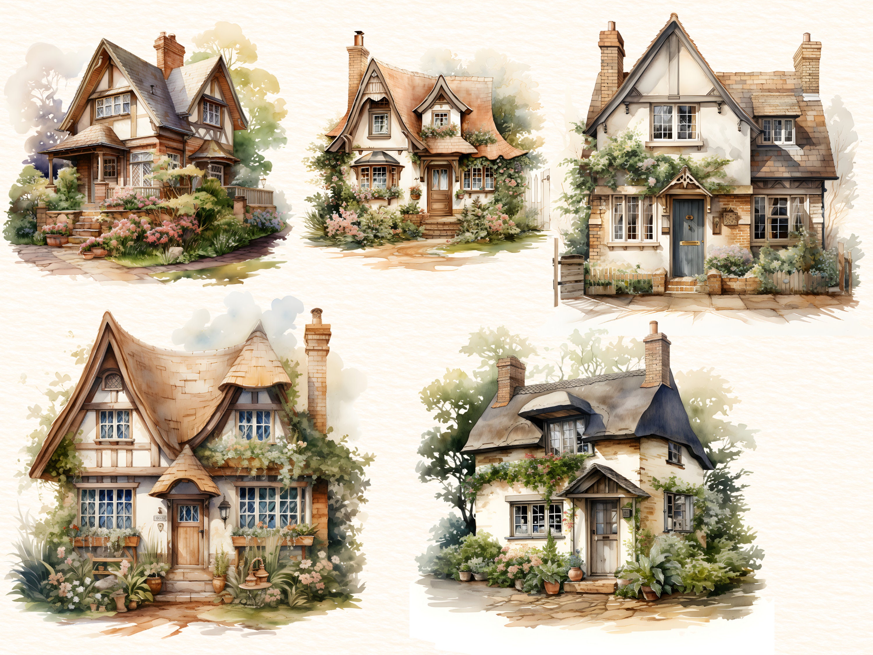 Spring Cottage House Clipart Collection Bundle, Spring House Clip Art ...