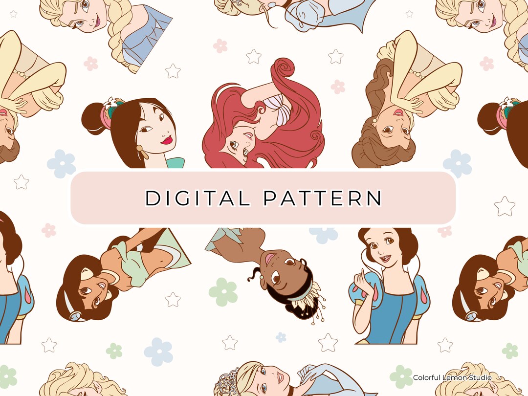 Princess Digital Paper Pattern Theme, Ariel Belle Elsa Mulan Seashell ...
