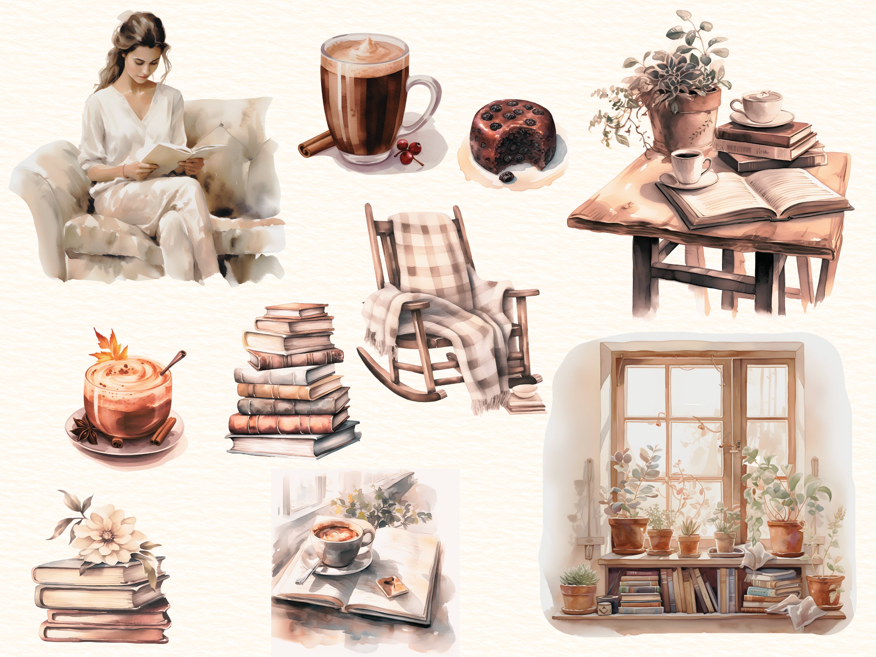 Watercolor Book Lover Clipart Bundle, Book Clip Art, Book Stack ...