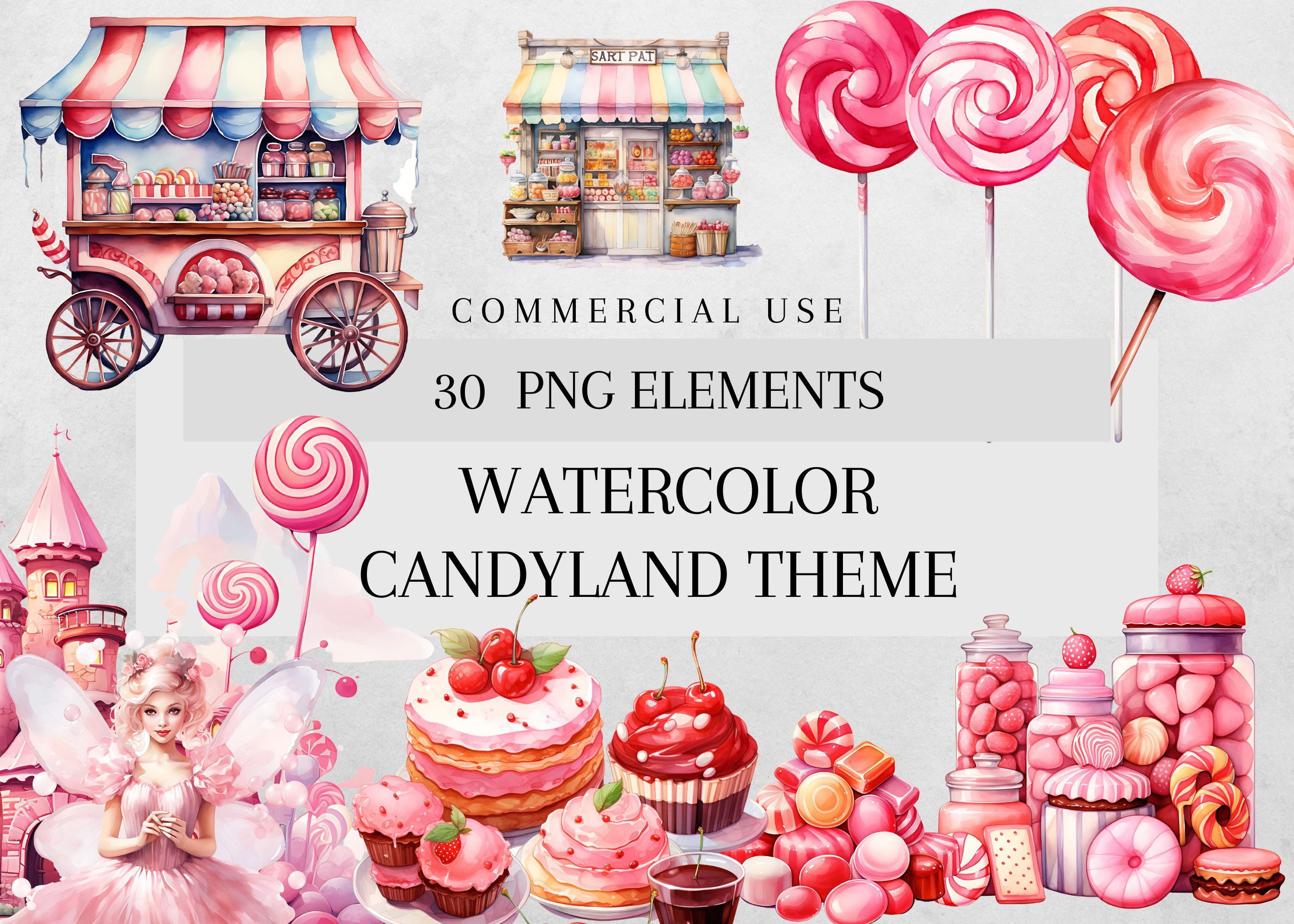 Watercolor Candy Clipart PNG, Sweet Bakery Food Clipart, Candyland ...