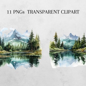 Watercolor Mountain Forest Clipart Bundle, Hills Transparent Watercolor ...