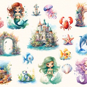 Mermaid Clipart Under the Sea Animals Watercolor Clip Art, Sea Animals ...