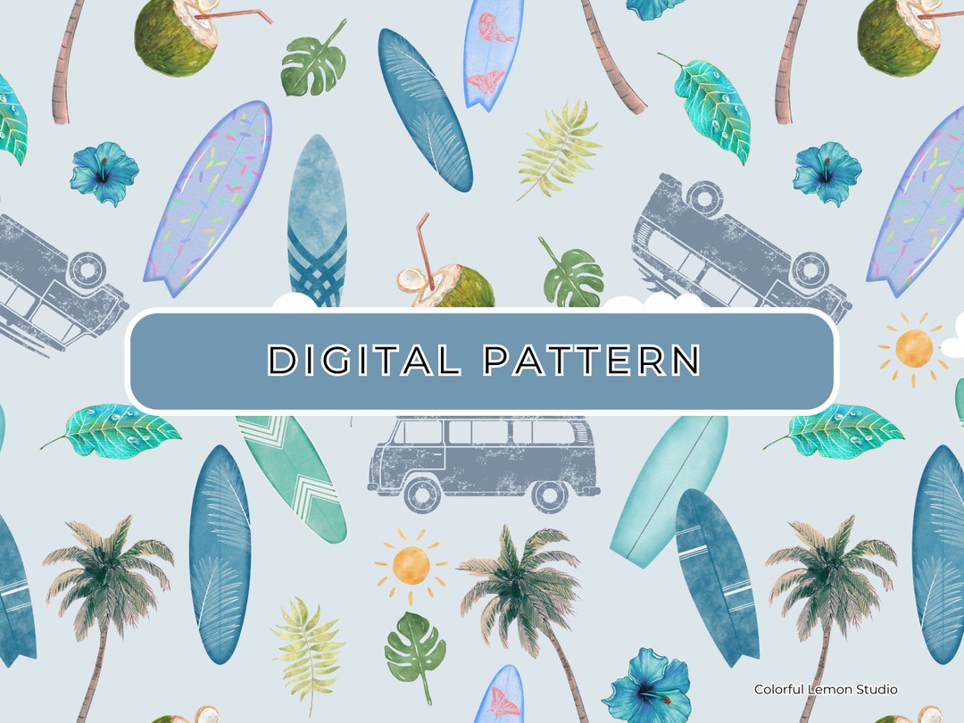 Surfing Digital Paper Pattern, Surf Board Seamless Pattern, Digital ...