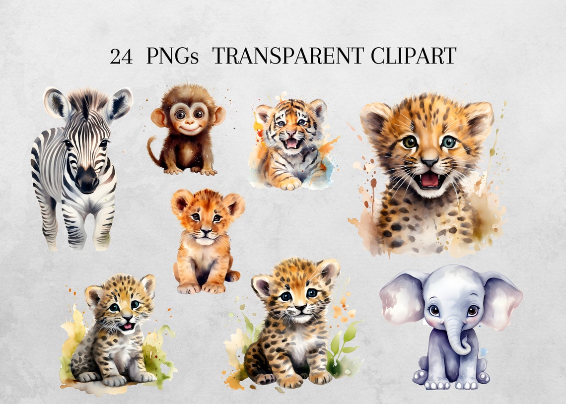 Watercolor Safari Animals Clipart Bundle, Baby Shower Clipart, Nursery ...