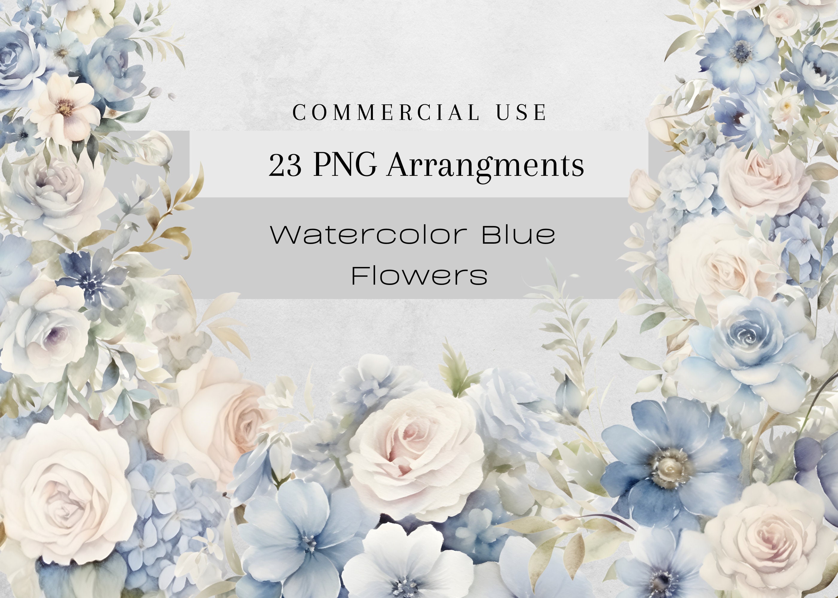 Blue Floral Clipart Bundle, Watercolor Floral Clipart, Vintage Flower ...