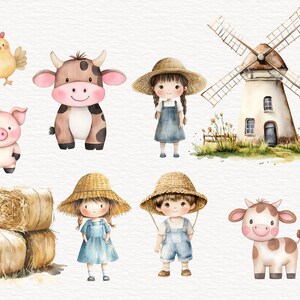 Watercolor Farm Animals Clipart Bundle, Cute Farm PNG, Baby Shower ...