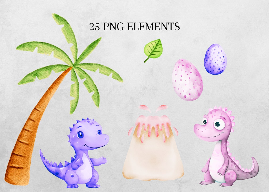 Watercolor Dinosaurs Clipart Bundle Cute Dinosaurs PNG Baby - Etsy