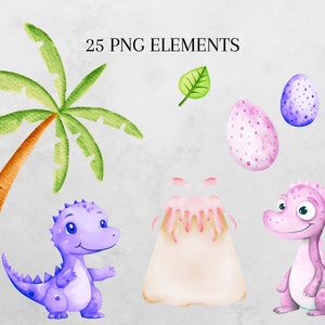 Watercolor Dinosaurs Clipart Bundle, Cute Dinosaurs PNG, Baby Shower ...