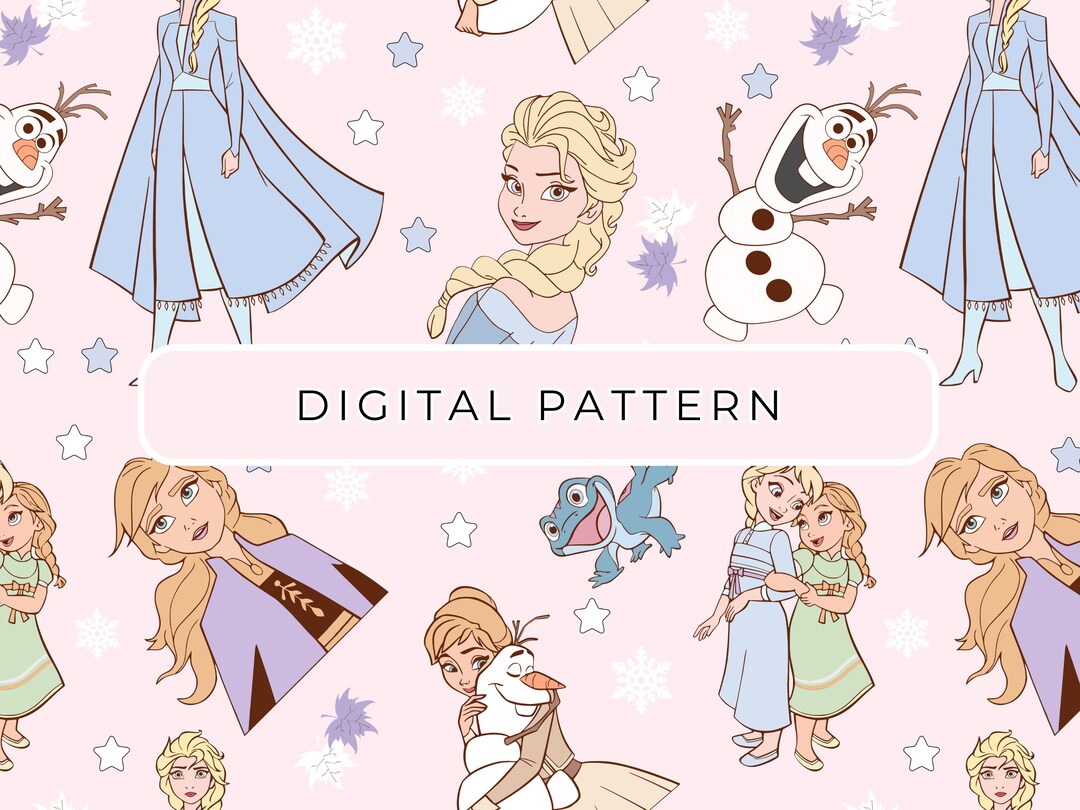 Princess Digital Paper Pattern Pink Frozen Theme, Seamless Patterns ...