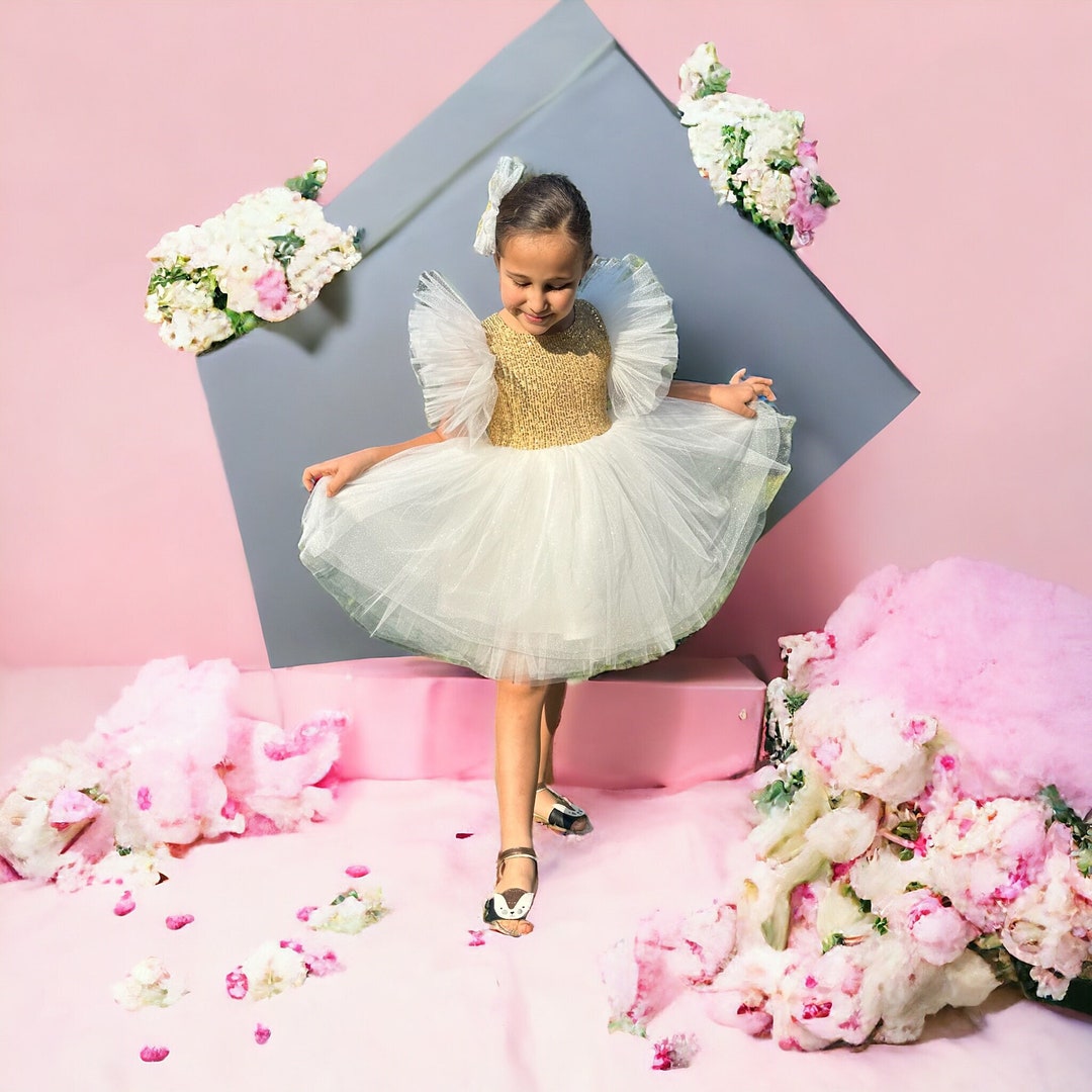 Gold Sequin Tulle Dress for Girls – Sparkling Princess Outfit, Magical ...