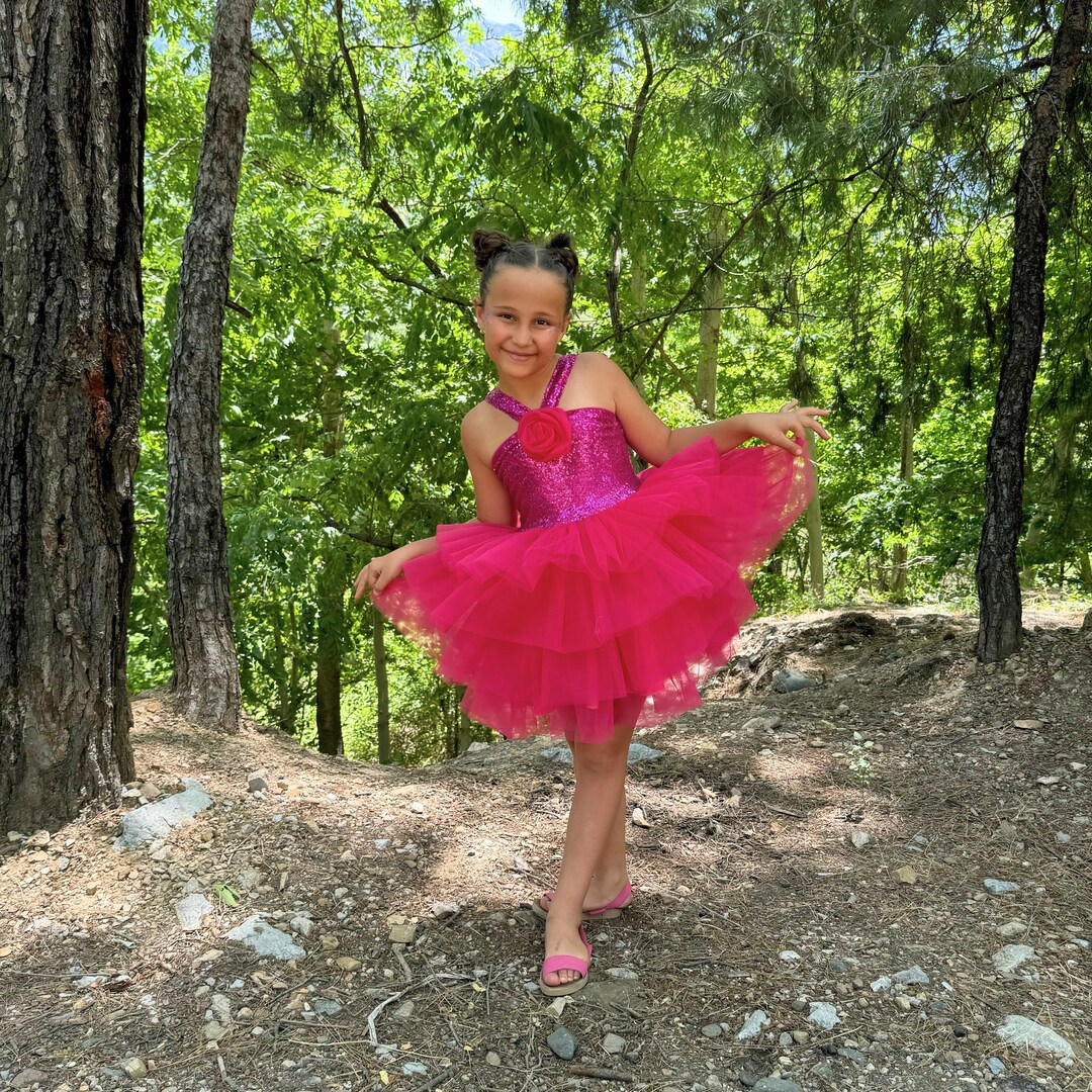 Bright Pink Sequin Tutu Dress: Rose Embellished Birthday Outfit - Etsy