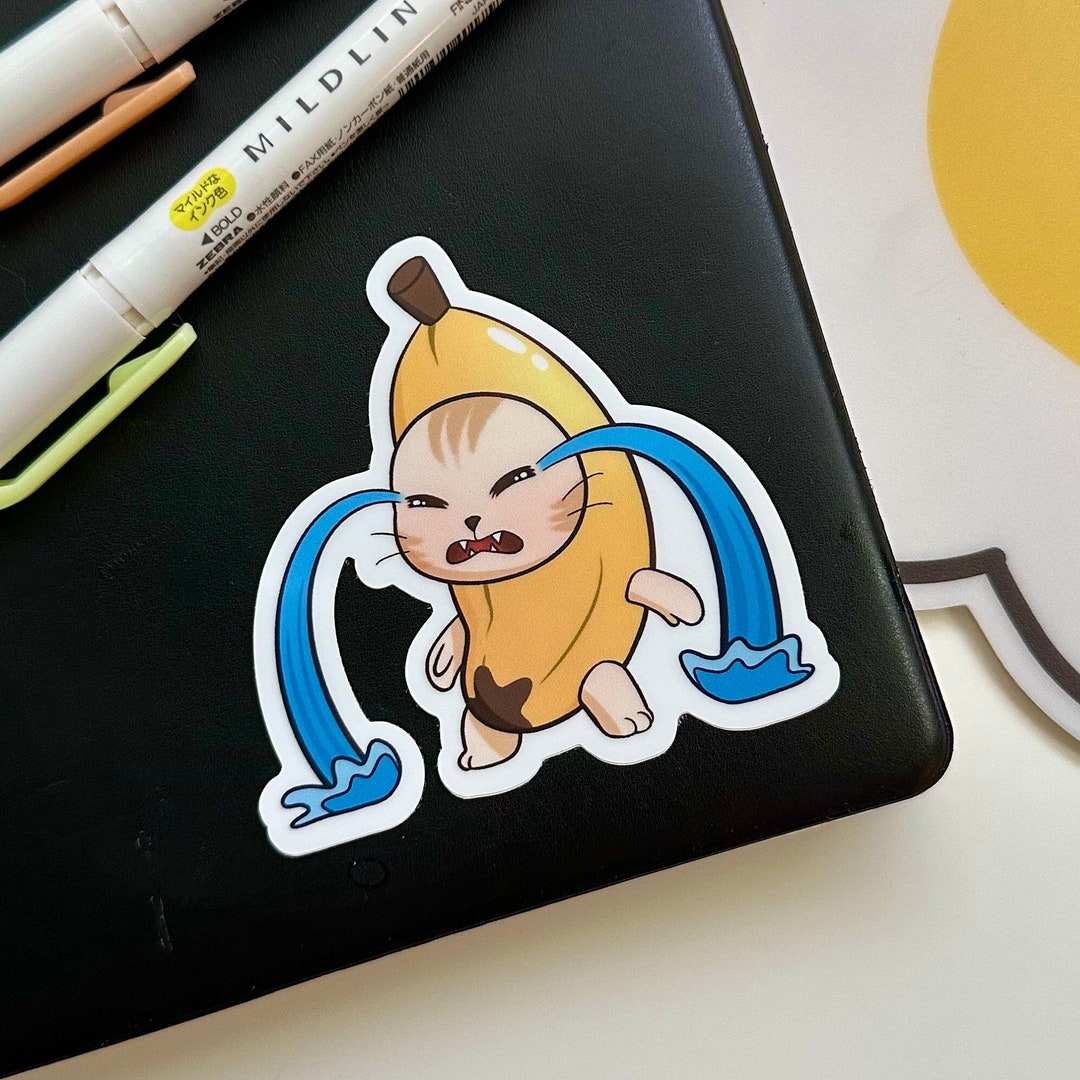 Banana Crying Cat Vinyl Sticker Meme | Waterproof Matte | Cute Die Cut ...