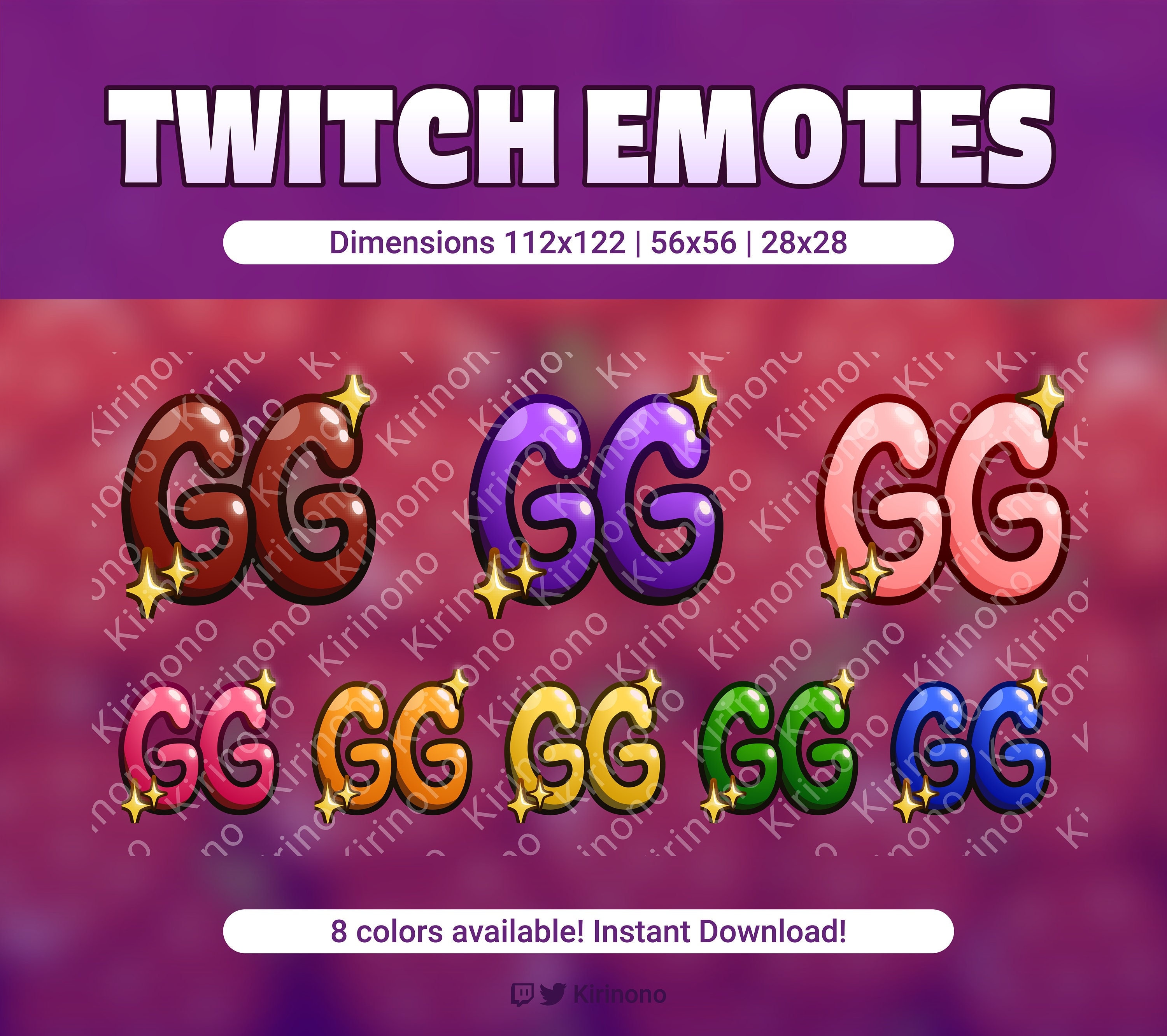 GG Twitch Emotes in 8 Colors | Kawaii | Cute | Twitch Bundle Package ...