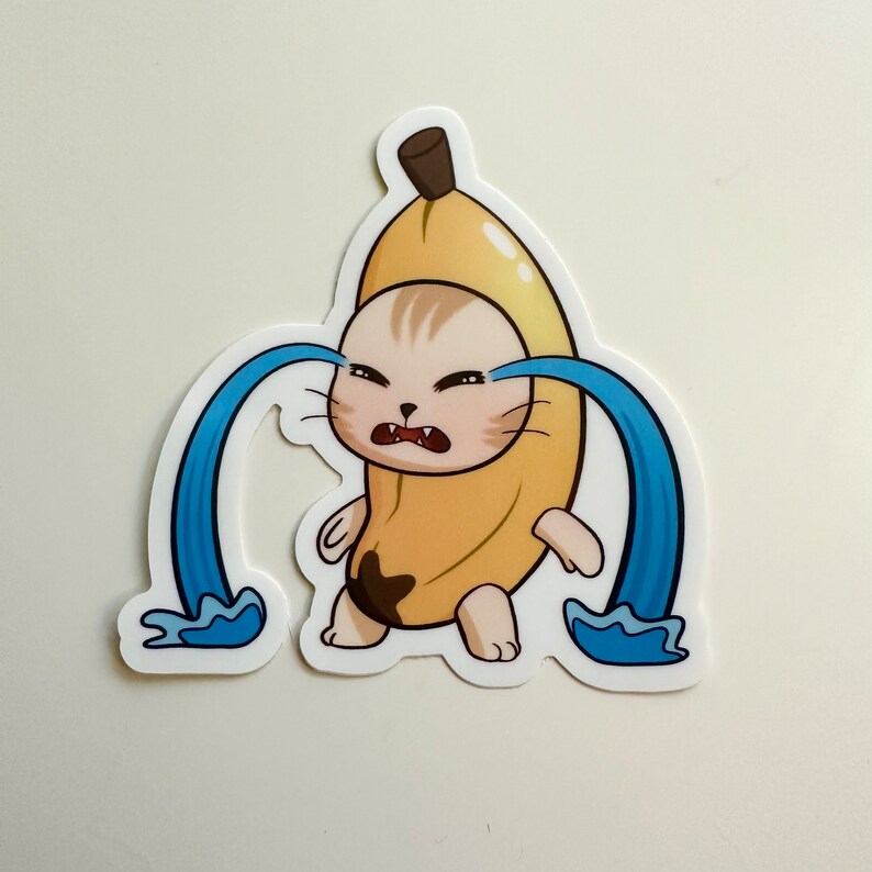 Banana Crying Cat Vinyl Sticker Meme | Waterproof Matte | Cute Die Cut ...