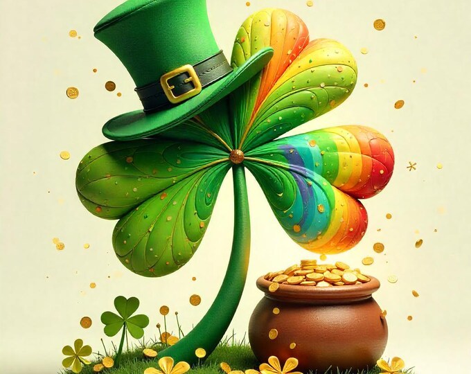 Lucky Shamrock St. Patrick’s Day PNG – Rainbow Clover & Pot of Gold - Etsy