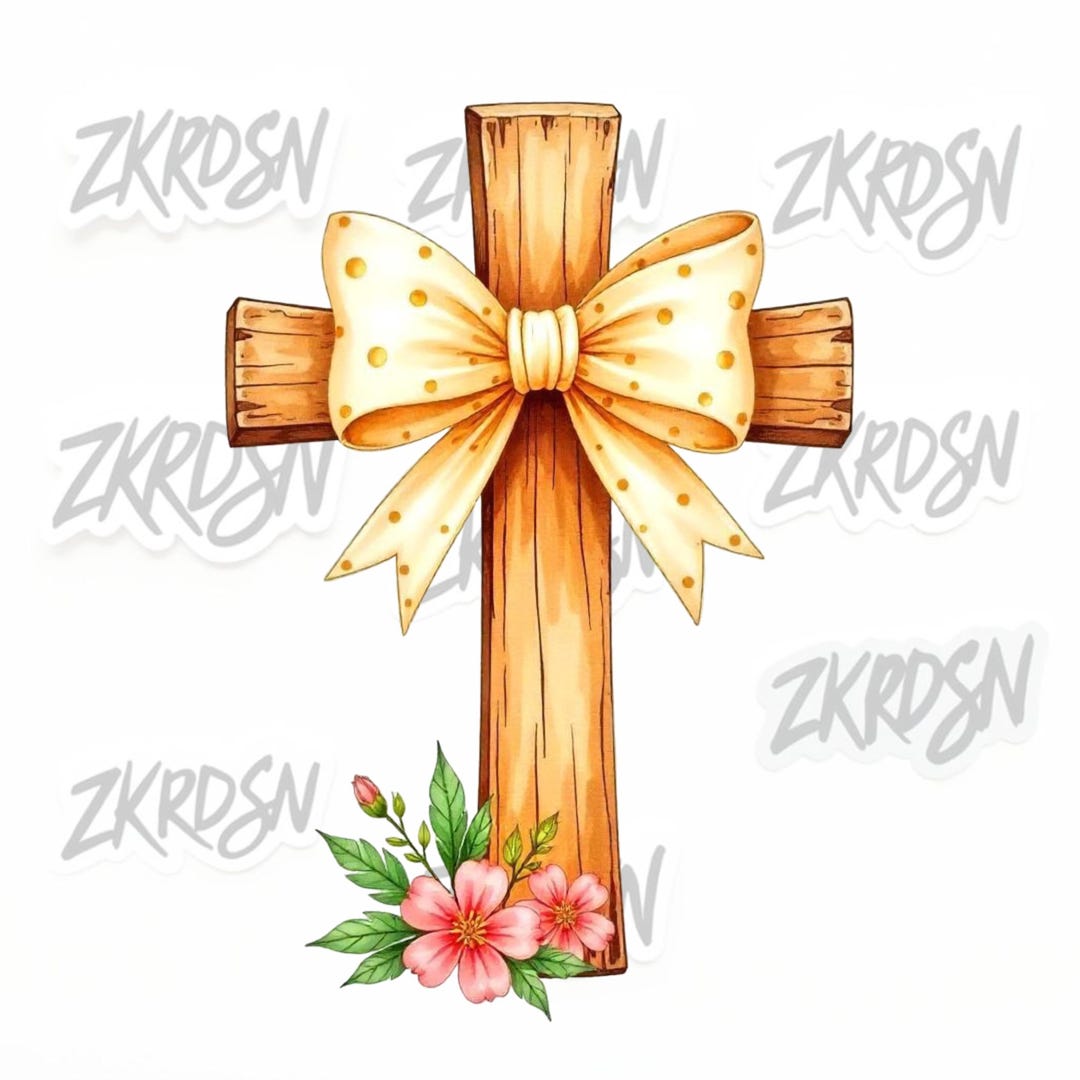 Elegant Easter Wooden Cross With Floral & Bow – Transparent PNG - Etsy