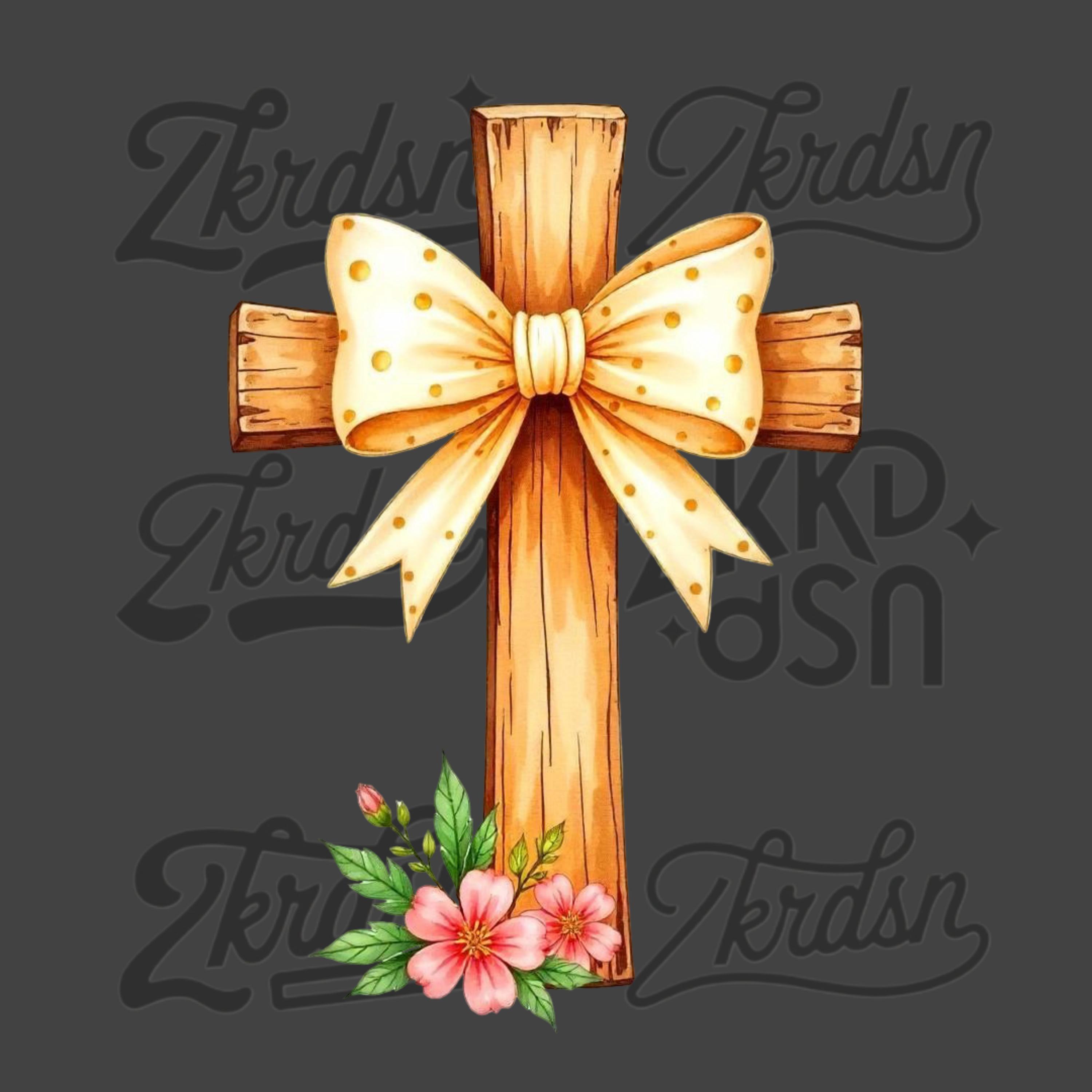 Elegant Easter Wooden Cross With Floral & Bow – Transparent PNG - Etsy