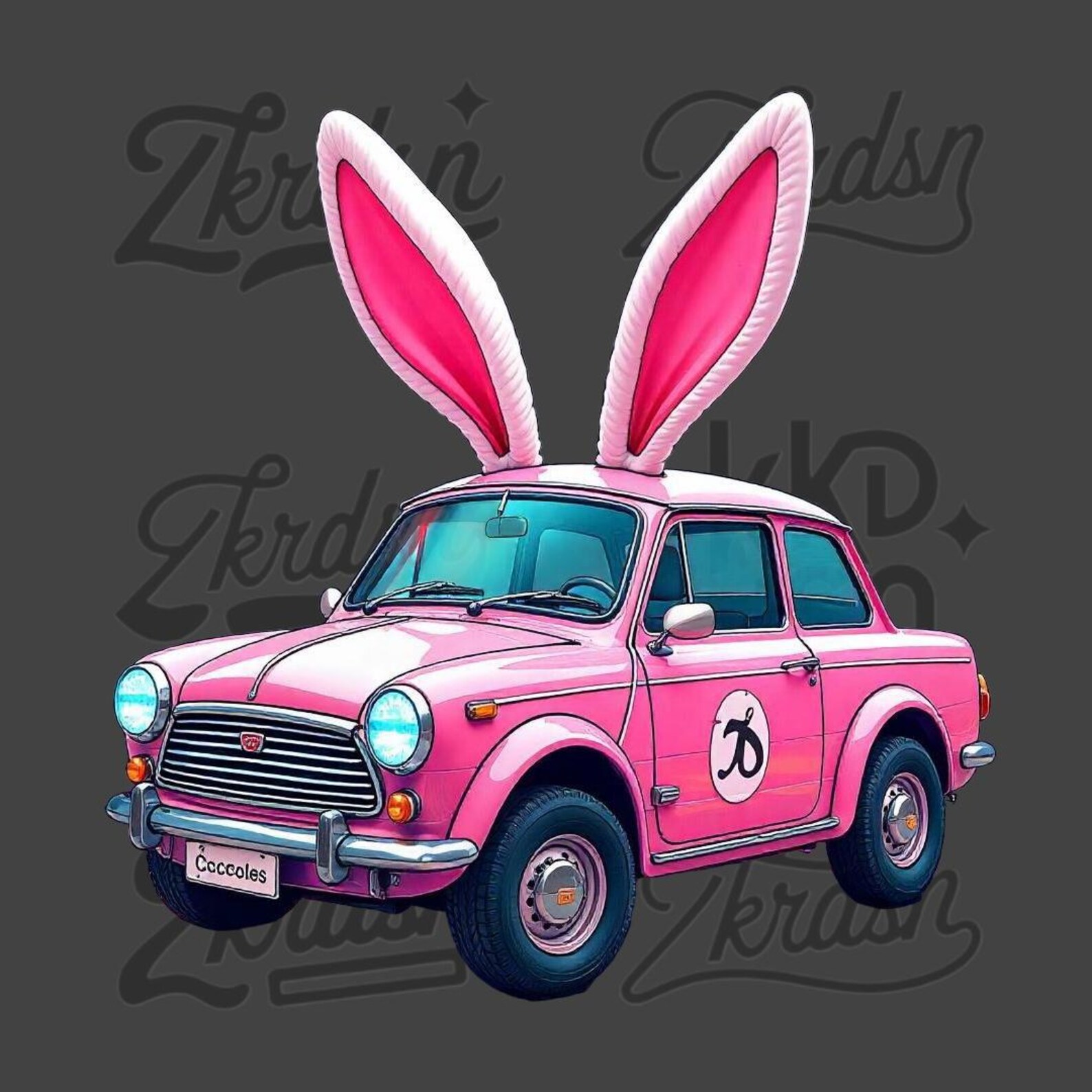 Pink Bunny Car PNG | Cute Easter Bunny Car Clipart | Retro Easter ...