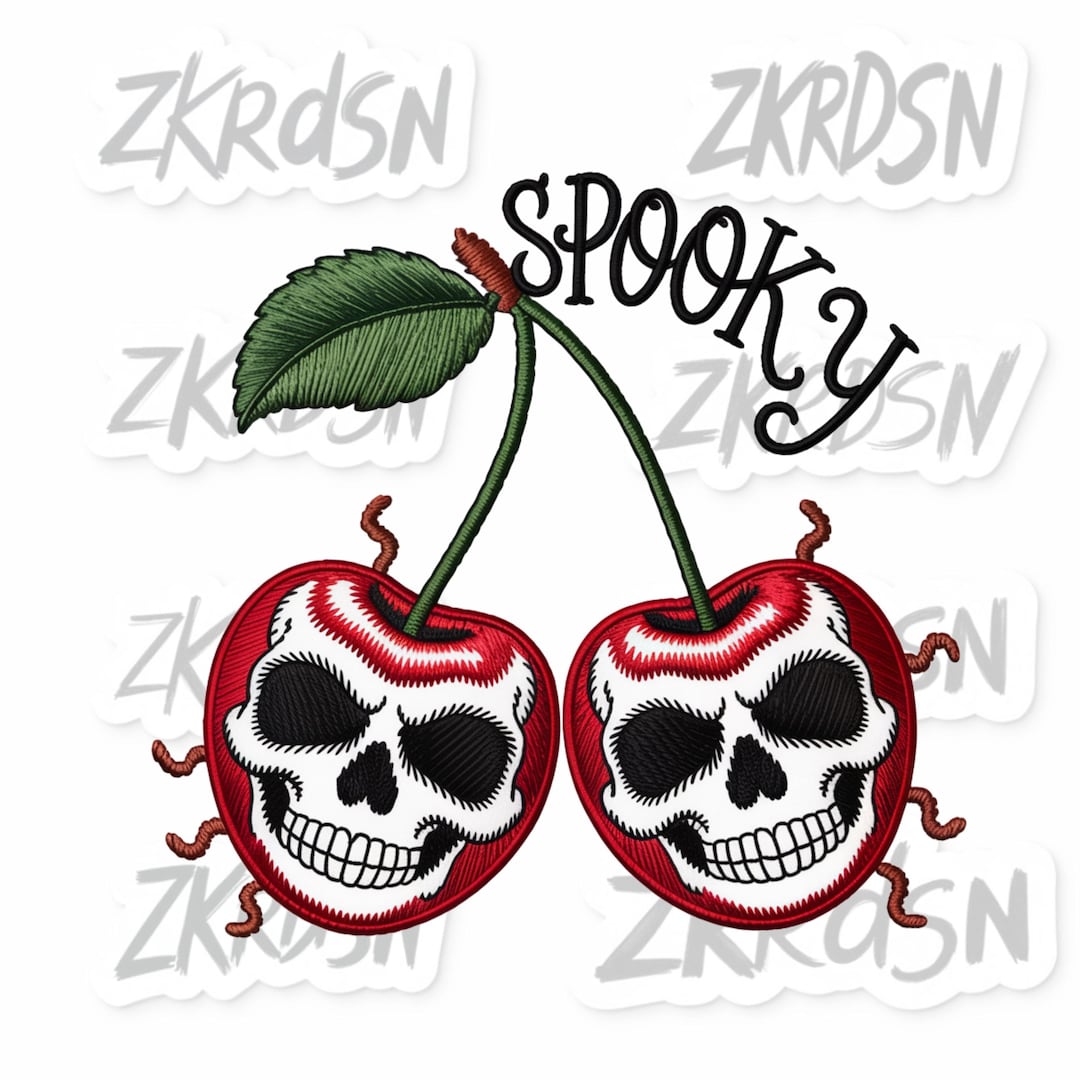 Spooky Cherry Skulls PNG: Gothic Halloween Sublimation Design (digital ...