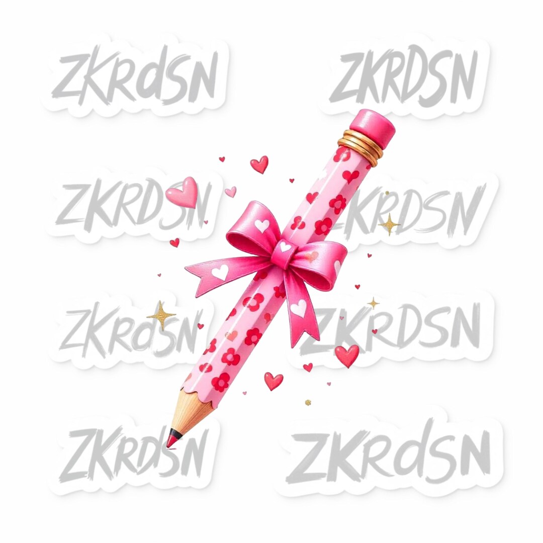 Cute Pink Pencil PNG | Valentine Teacher Sublimation Design | Heart Bow ...
