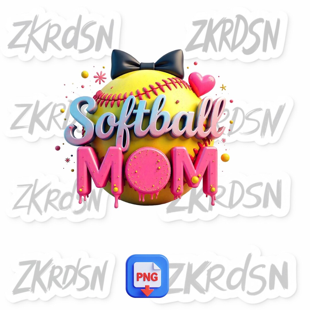 Softball Mom PNG | Cute Sports Mom Sublimation Clipart | Pink Yellow ...