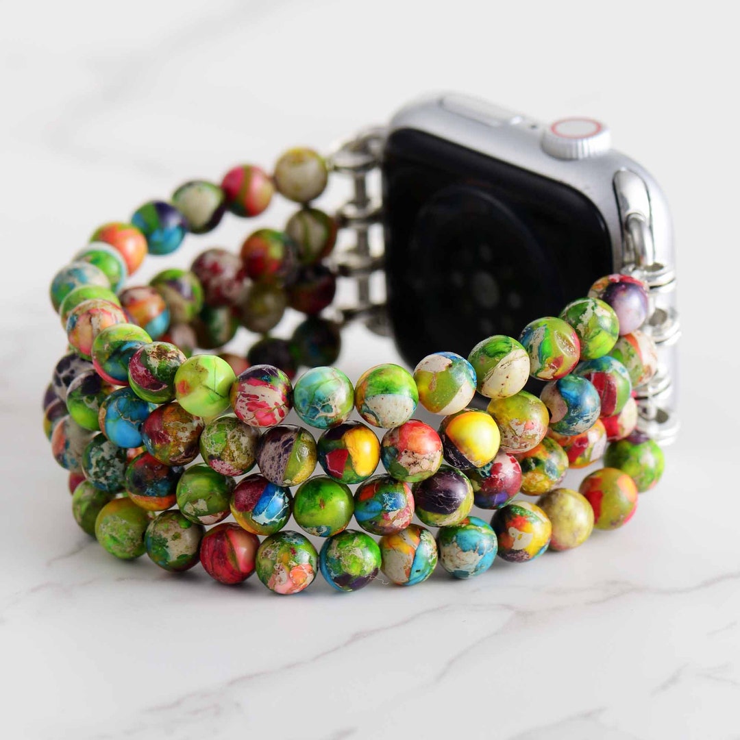 Colorful Jasper Beaded Apple Watch Strap | 4 Strings Bead | Band 38mm ...