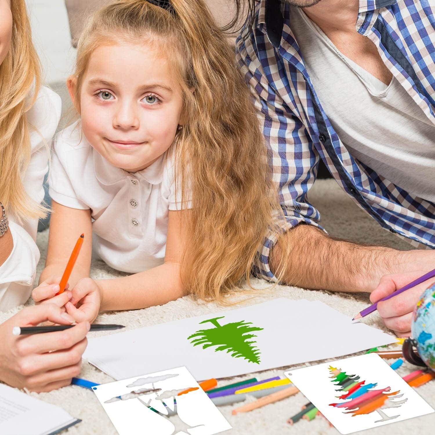 6 Inch Tree Stencils for Painting, Reusable Natural Plants Stencil, 25 ...