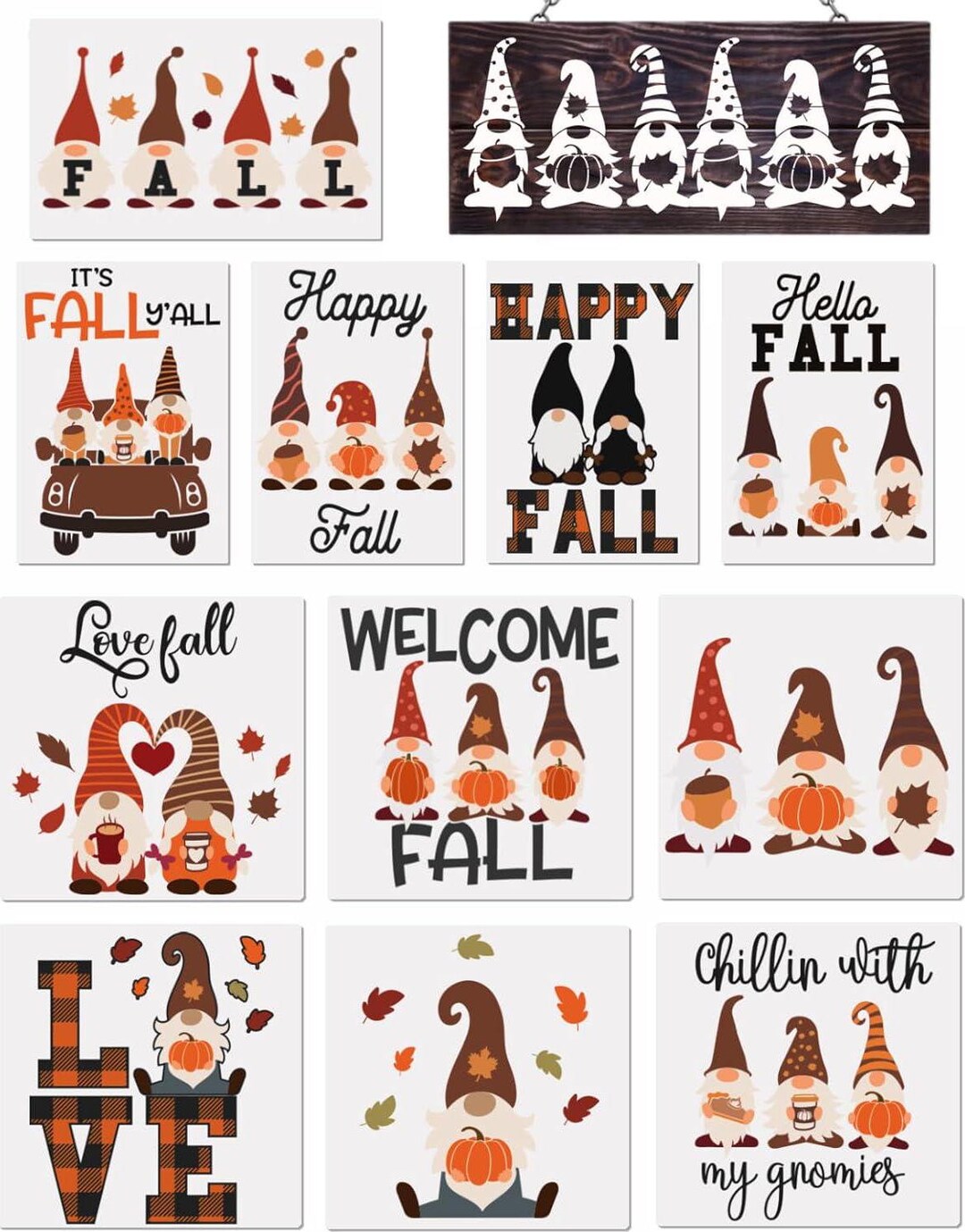 11 Pieces Fall Gnome Stencils Happy Fall Stencils for - Etsy