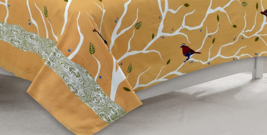 Yellow Bird Print Traditional Color Indian Hand Printed Bedding Sheets ...