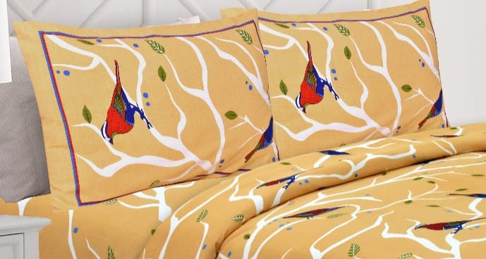Yellow Bird Print Traditional Color Indian Hand Printed Bedding Sheets ...