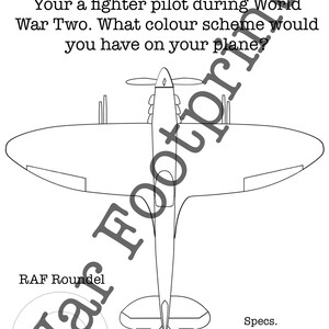 WW2 Spitfire Colouring/worksheet Page. History - Etsy
