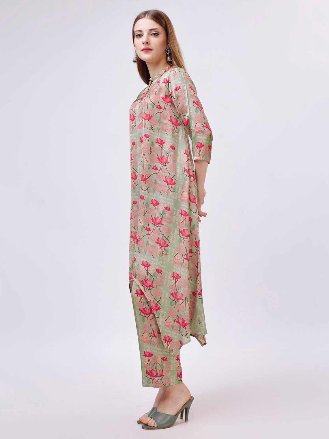 Sea Green Kurta Pant Lord Shiva Print on Satin , Spring Summer Dress ...
