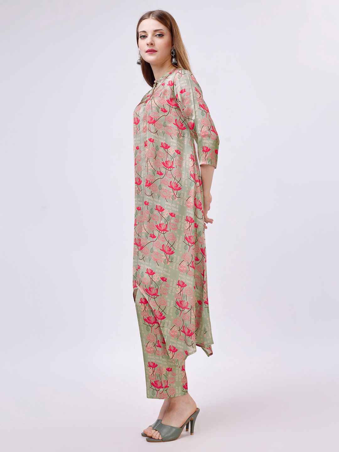 Sea Green Kurta Pant Lord Shiva Print on Satin , Spring Summer Dress ...