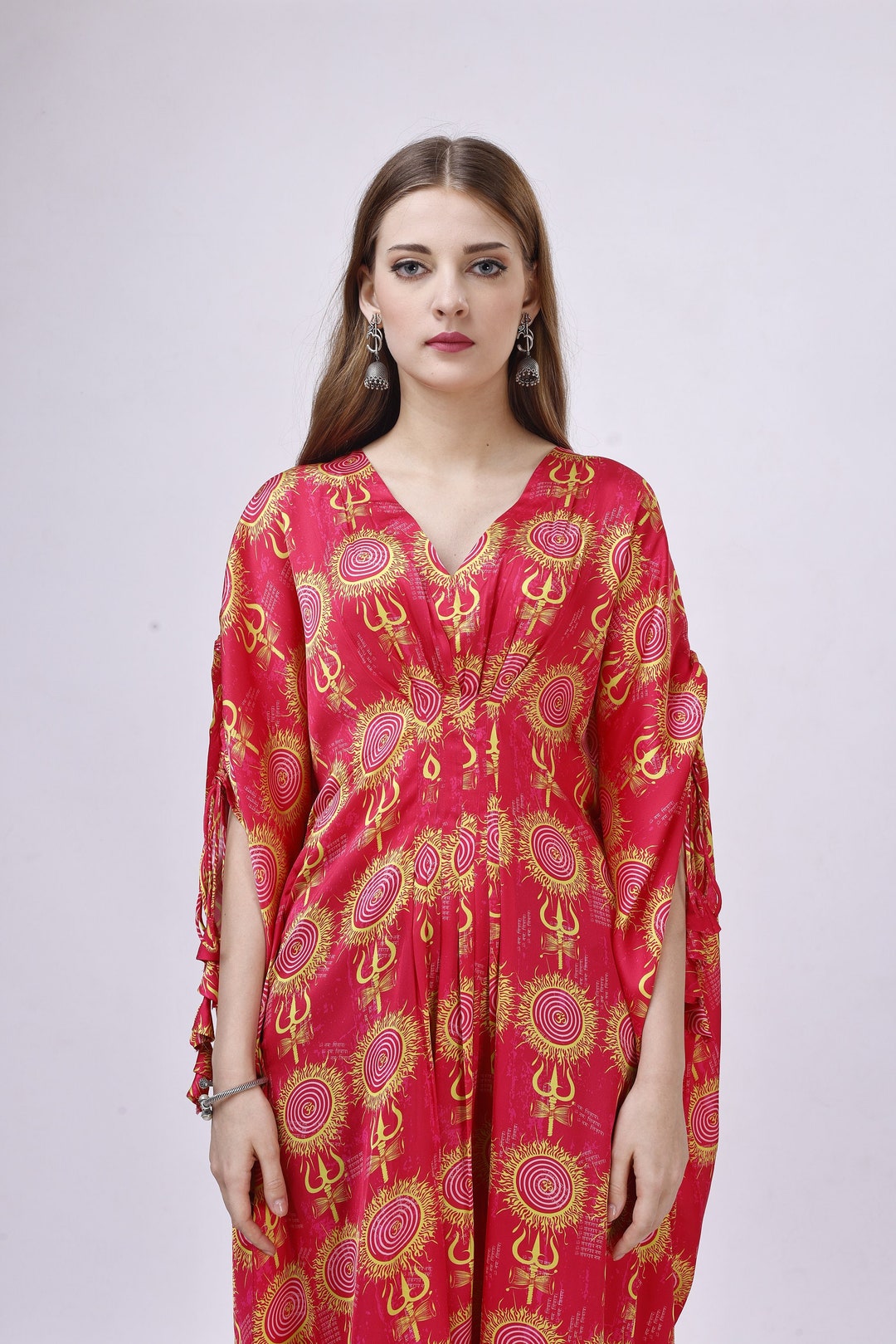 Divine Red Hammered Satin Shravan Dress With Lord Shiva's Trishul Print ...