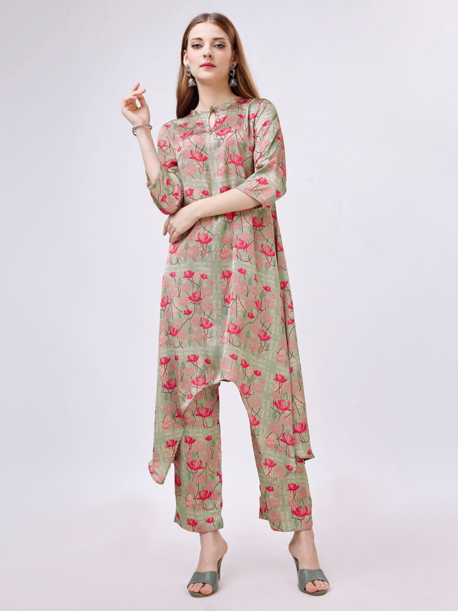 Sea Green Kurta Pant Lord Shiva Print on Satin , Spring Summer Dress ...