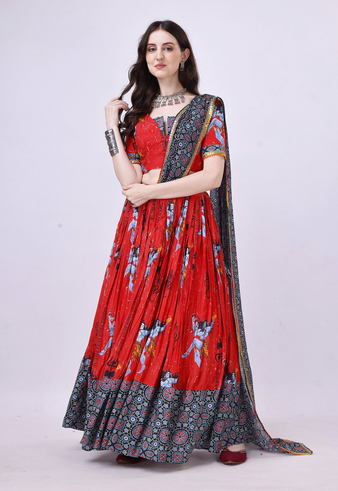 Red and Black Designer Chaniya Choli for Navratri - Pure Muslin, Indian ...