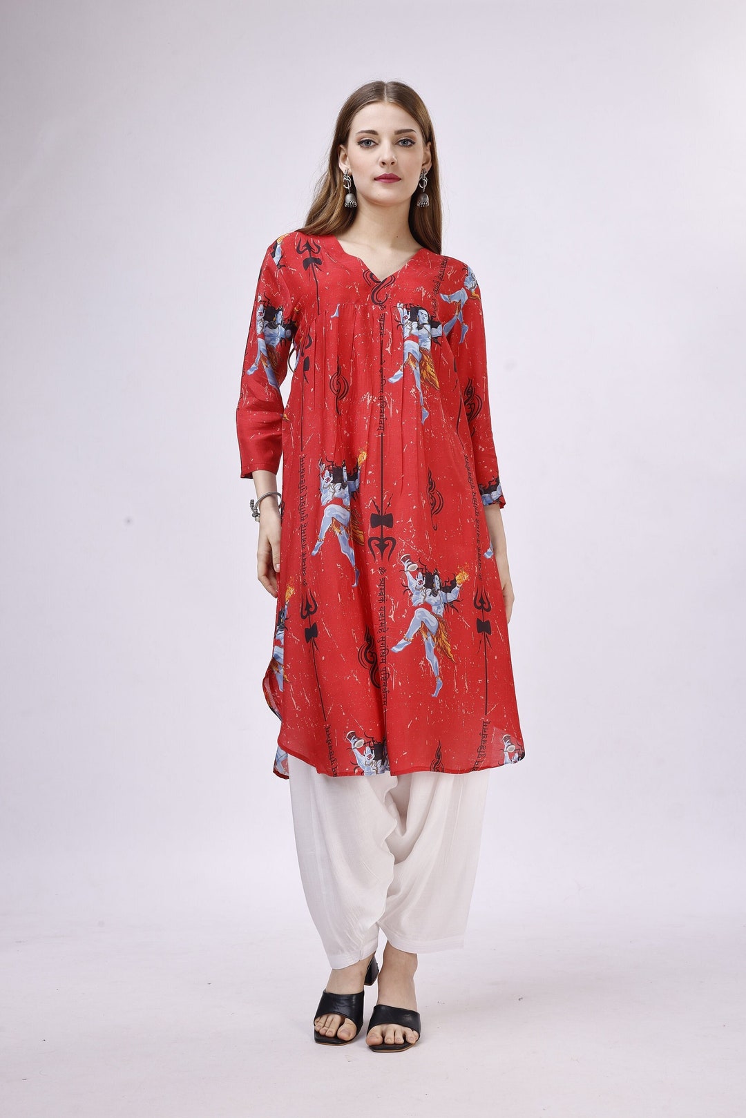Red Kurta Patiyala Set With Lord Shiva Print for Shraavan, Ethnic ...