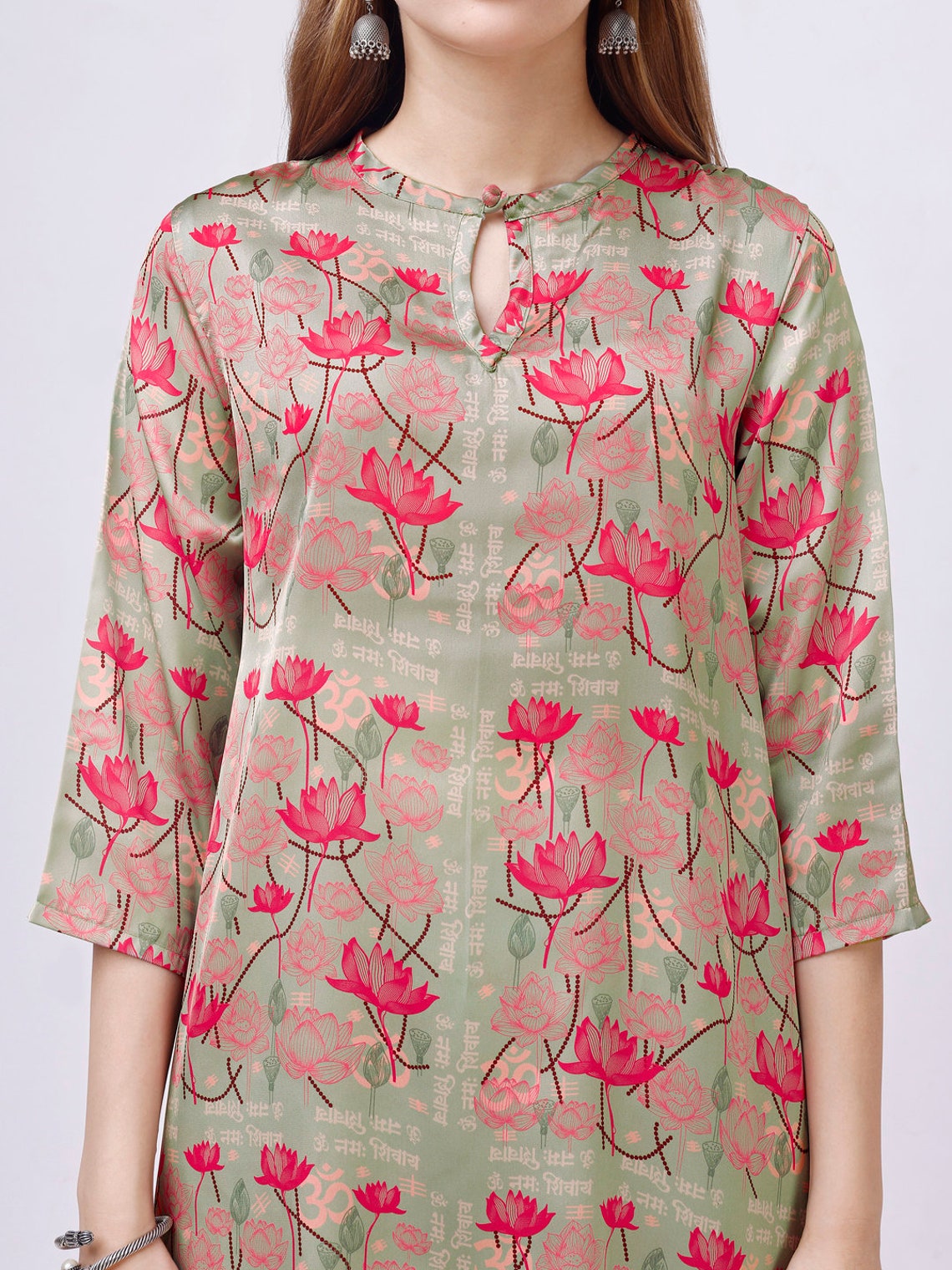 Sea Green Kurta Pant Lord Shiva Print on Satin , Spring Summer Dress ...