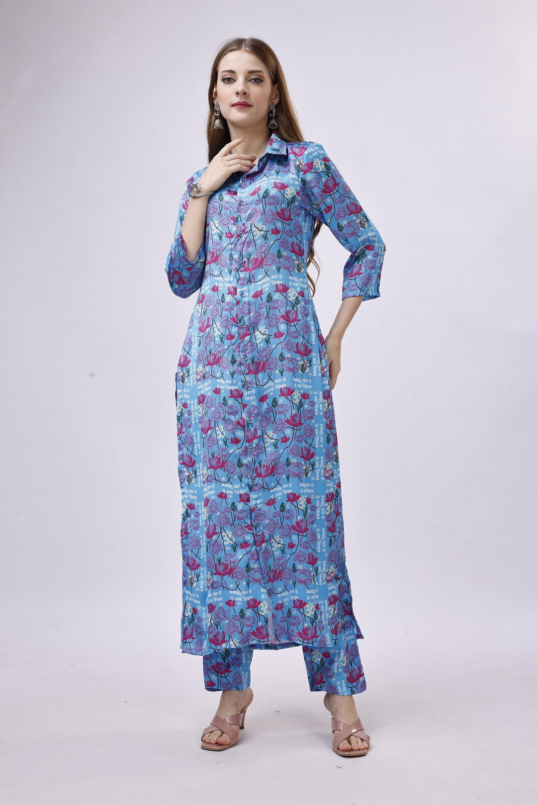 Blue Kurta Pant - Lord Shiva Print on Satin, Indian Wedding Mahendi ...