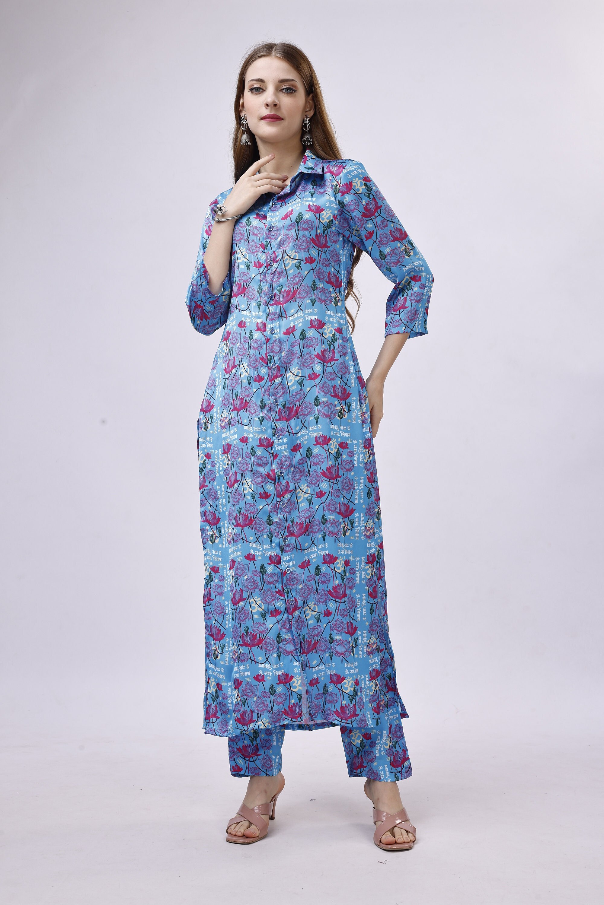 Blue Kurta Pant - Lord Shiva Print on Satin, Indian Wedding Mahendi ...