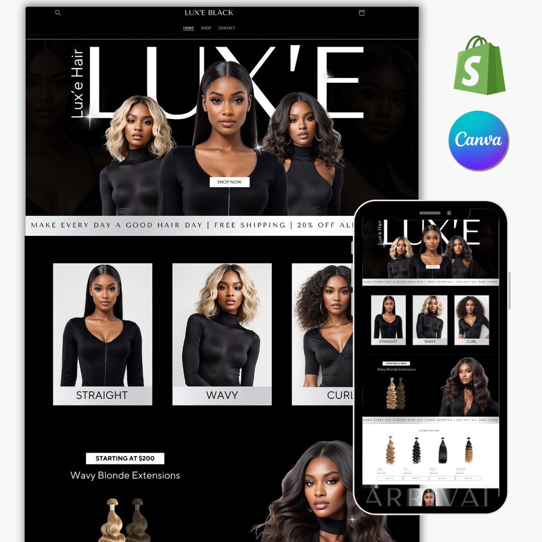 Shopify Theme Hair Wigs Website, Black Shopify Theme Templates, Hair ...