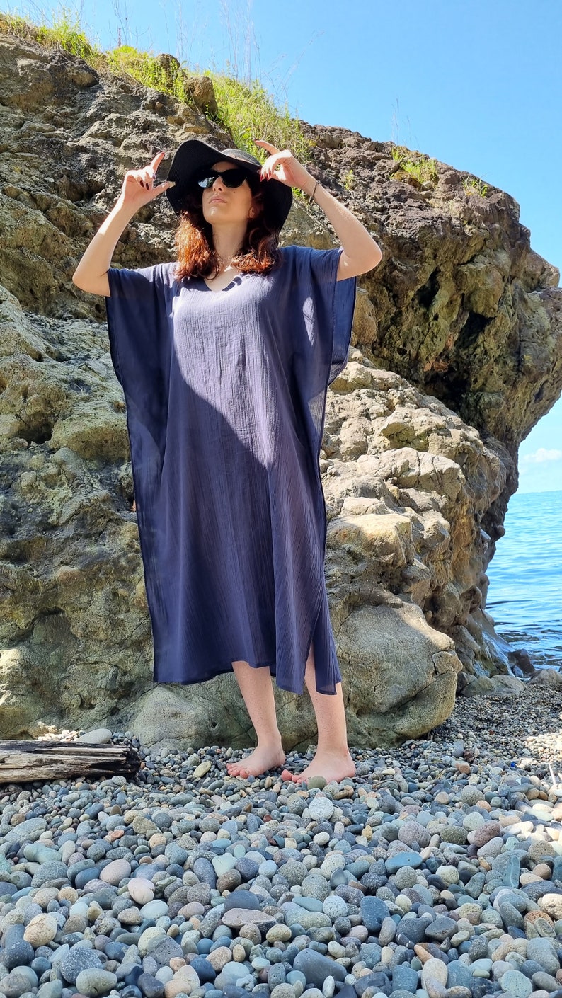 Navy Blue Beach Dress Muslin Maxi Beach Cover Up Tunic - Etsy
