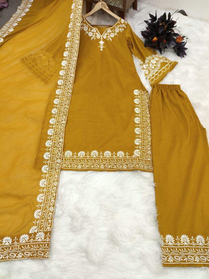 Yellow Color Party Wear Sharara Set With Palazzo Pent Embroidery Work ...
